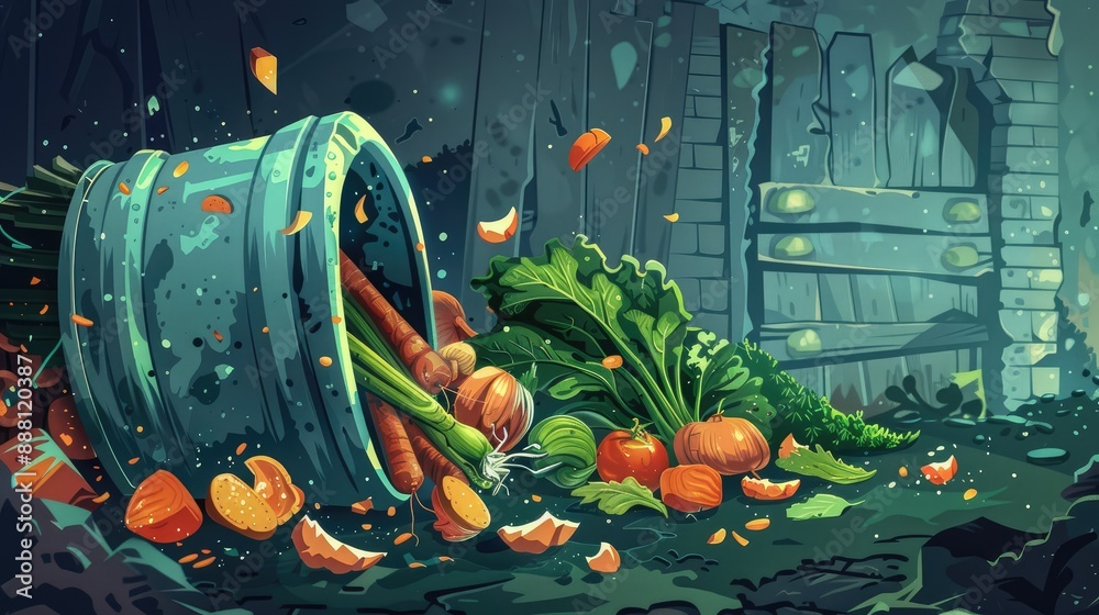 Wasted Harvest, Illustration of Unused, Rotten Veggies Being Disposed ...