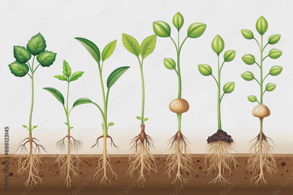 Botanical infographic illustrating stages of plant growth from seed to ...