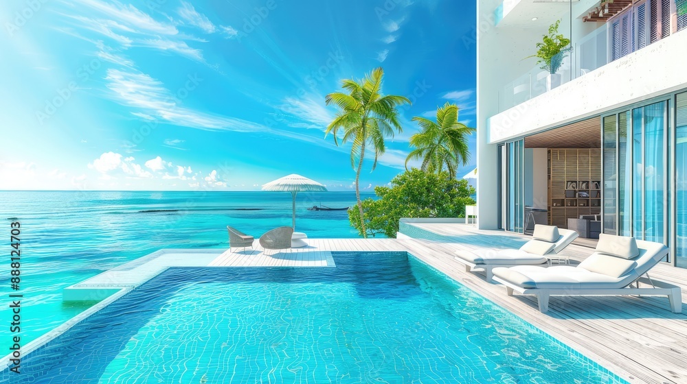 luxury modern white beach hotel with a stunning sea view featuring a ...