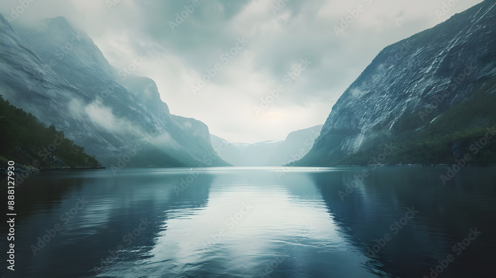 The scenic fjords Norway carve through dramatic landscapes, their deep ...