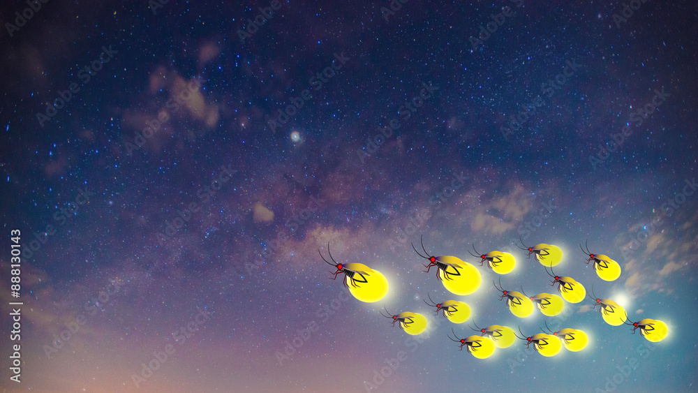 Beautiful firefly spread wings and light at the end of the body. design ...