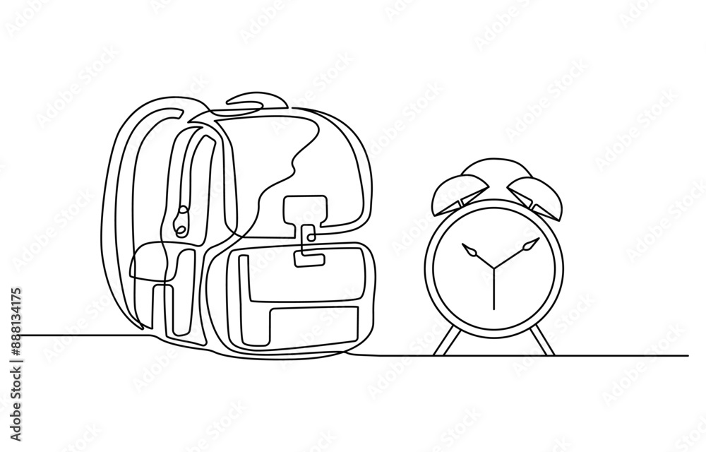 Opened backpack with stationery. Continuous line drawing. Vector ...