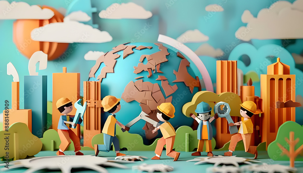 World day against child labor illustration in paper cut style with ...