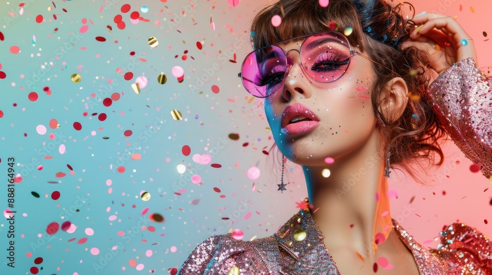 drag queen portrait isolated on pastel background with glitter and ...