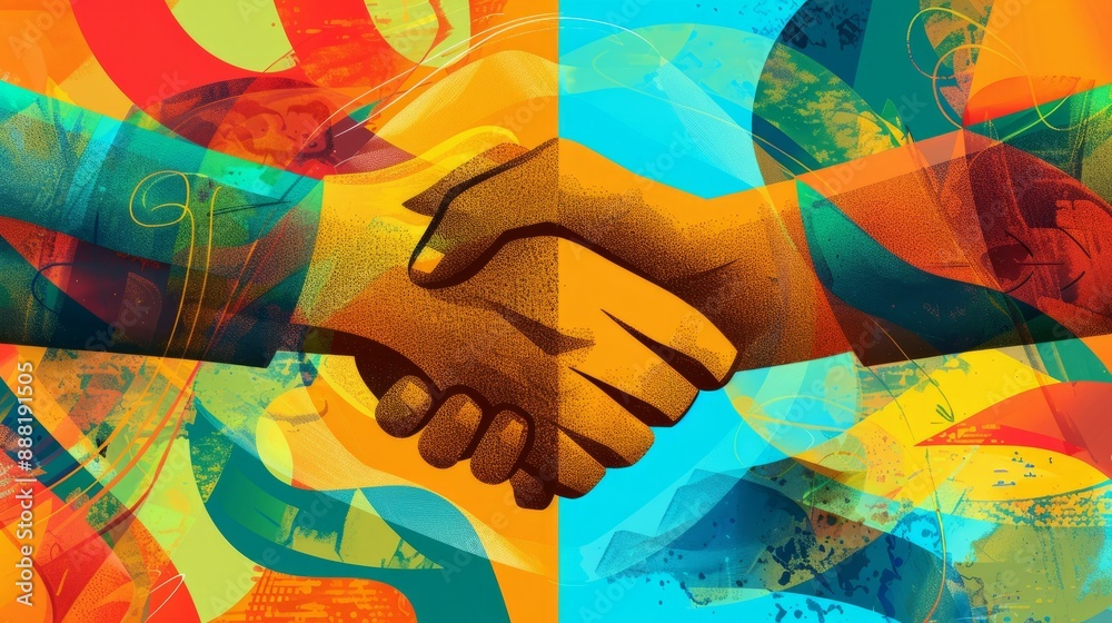 Collaboration, agreement, and teamwork handshake. Two hands meet in a ...