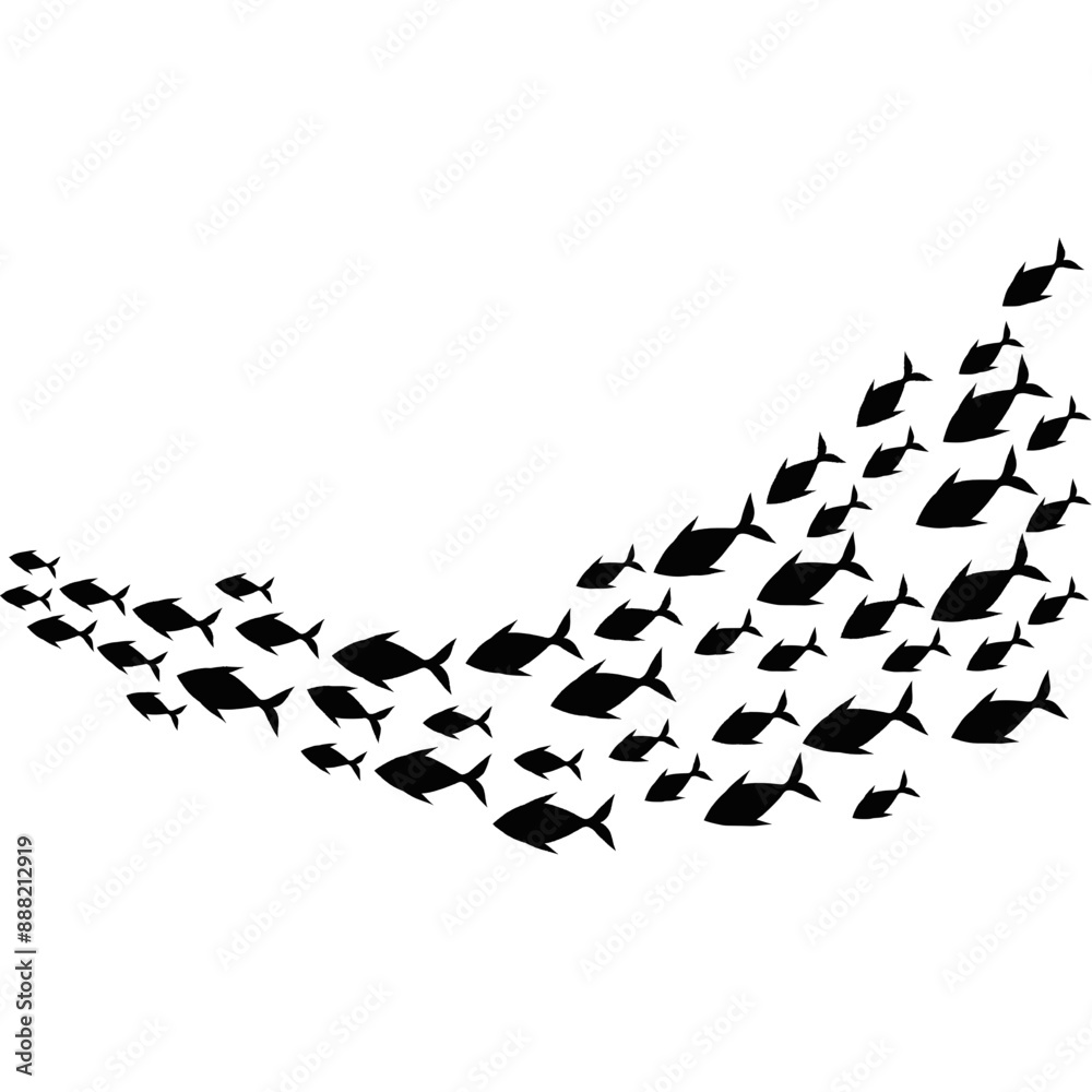 School of fish silhouette swimming underwater world. A flock of fish ...