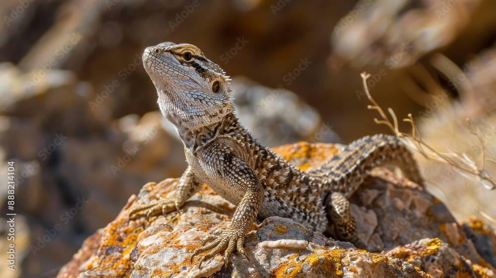 Desert Lizard Sunbathing On Rocky Outcropping Stock Photo | Adobe Stock