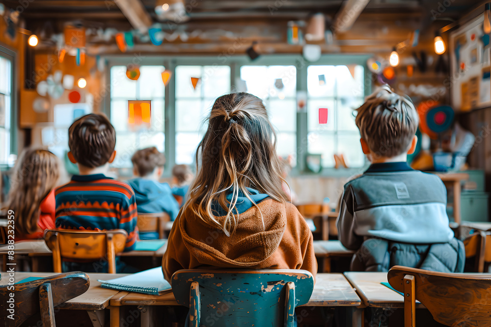 Jeunes élèves assis dans une salle de classe à l'école Stock Photo ...