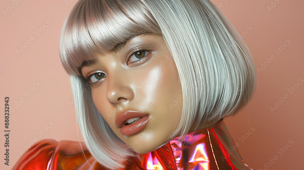 Metallic Bob: A sleek, metallic silver bob hairstyle with asymmetrical ...