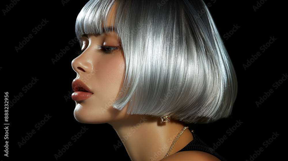 Metallic Bob: A sleek, metallic silver bob hairstyle with asymmetrical ...