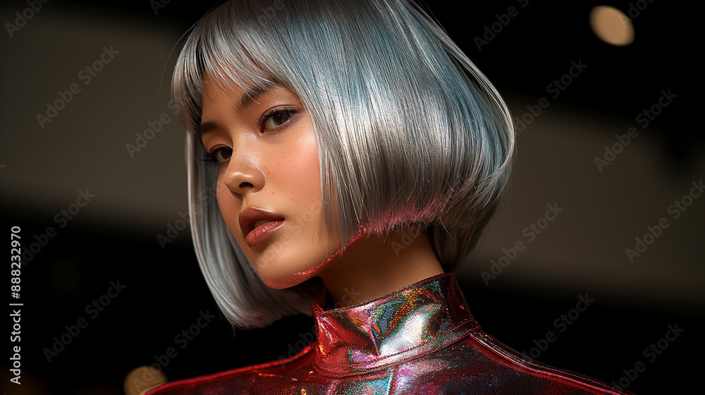 Metallic Bob: A sleek, metallic silver bob hairstyle with asymmetrical ...