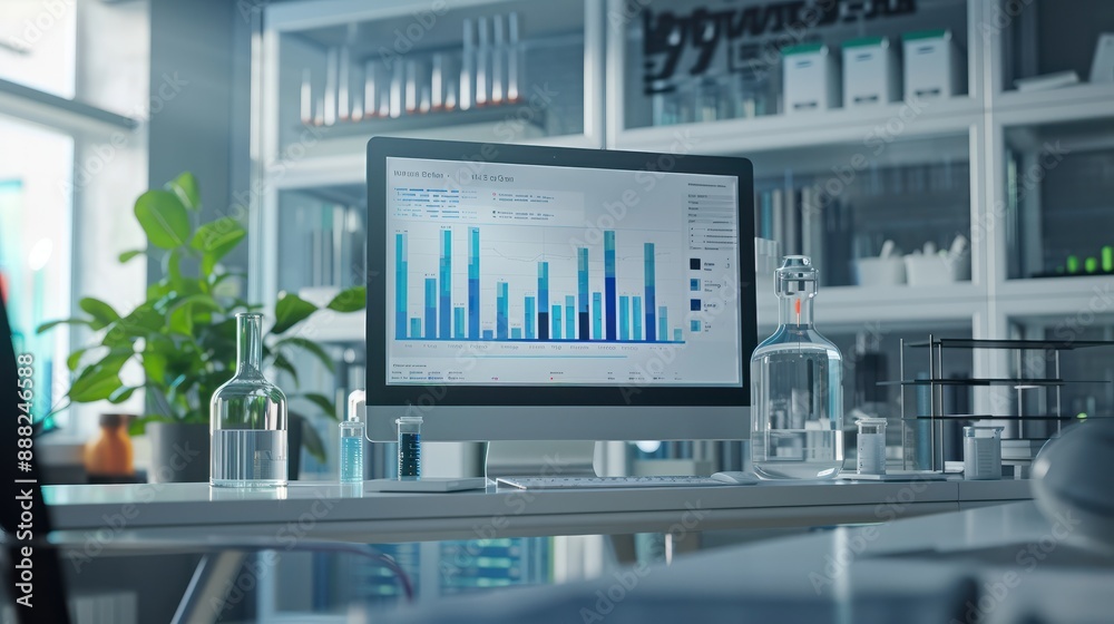 Bar chart depicting climate change data on a scientist's computer ...