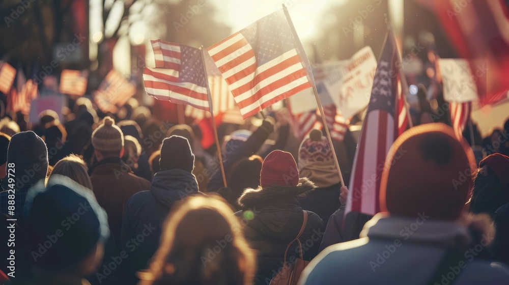 cold tones, Background blur of crowd at political rally in the United ...