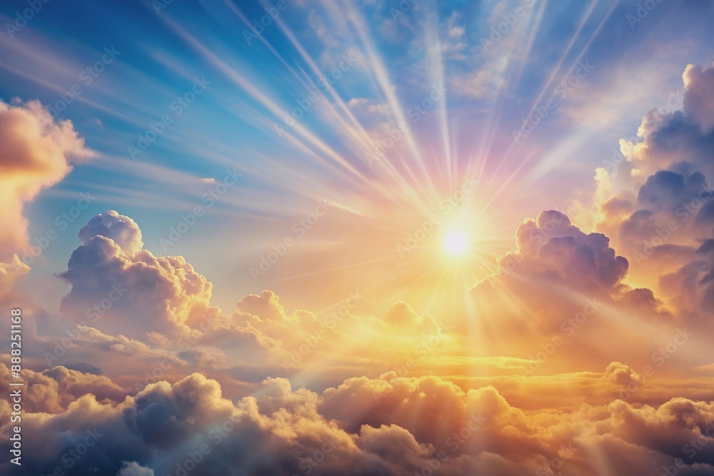 Dreamy cloudy sky background with soft pastel clouds and golden ...