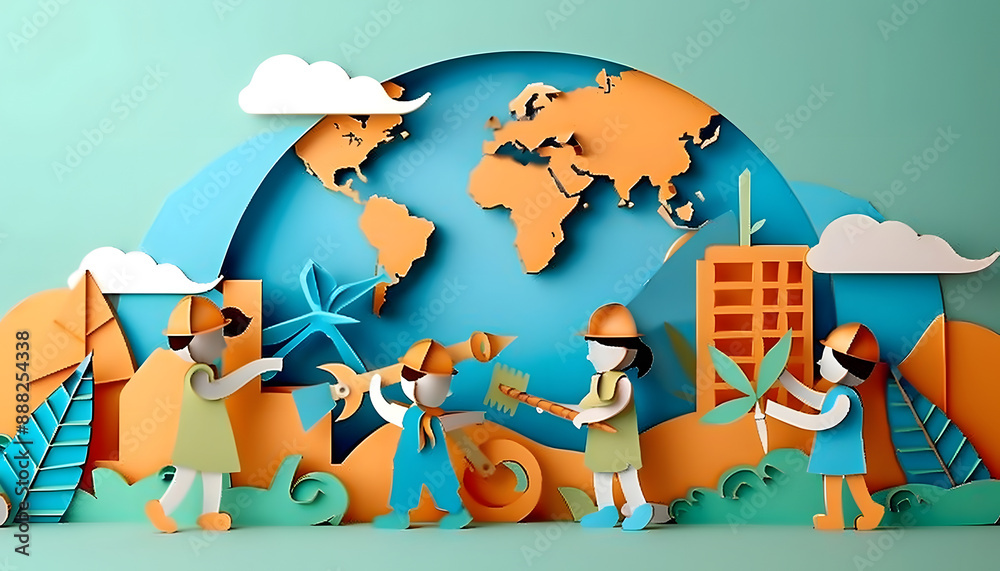 World day against child labor illustration in paper cut style with ...