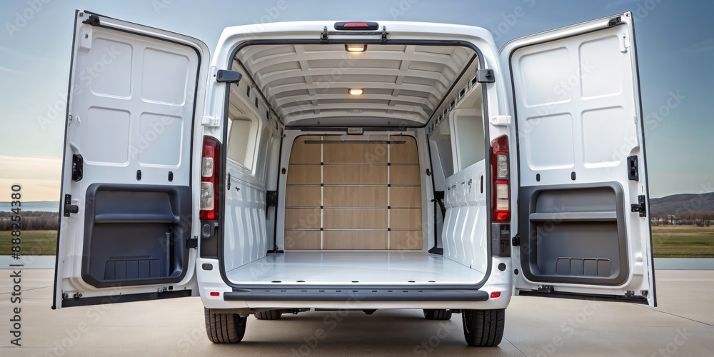 Empty White Cargo Van with Open Doors, Rear View, Cargo Space, Van ...