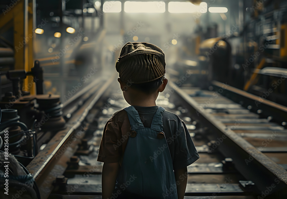 Child labor on factory back view, concept of Exploitation and ...