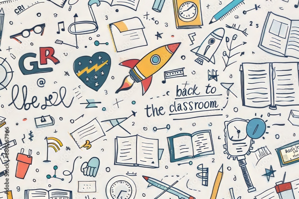A student's hand drawing doodle on a white background illustrating the ...