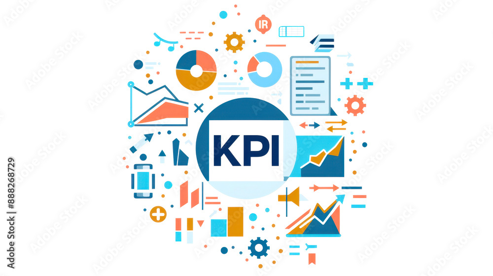 Colorful kpi dashboard illustration displaying various charts, graphs ...