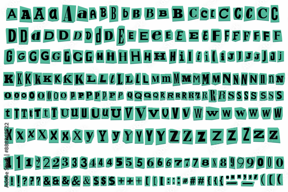 Paper Cut out ransom vector letters alphabet. Blackmail or Ransom ...