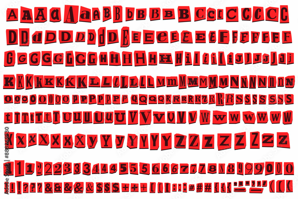 Red Cut out ransom vector letters alphabet. Blackmail or Ransom ...