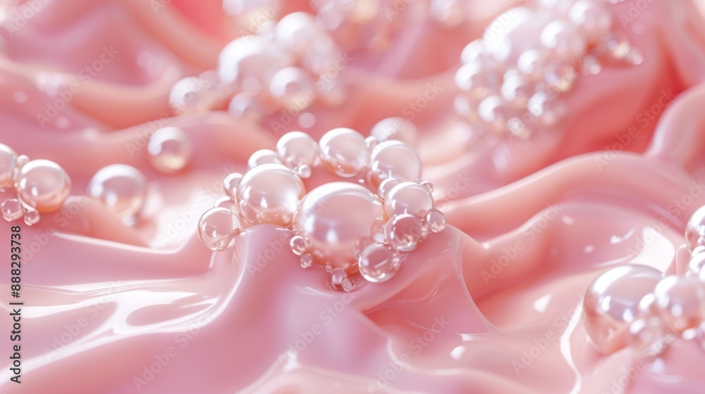 skin particle. up close Drops of vitamin and oli on skin cells. serum ...