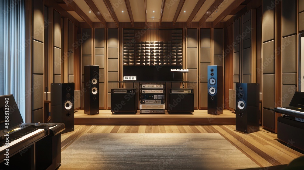high-end music room in a suburban contemporary home, with acoustic ...