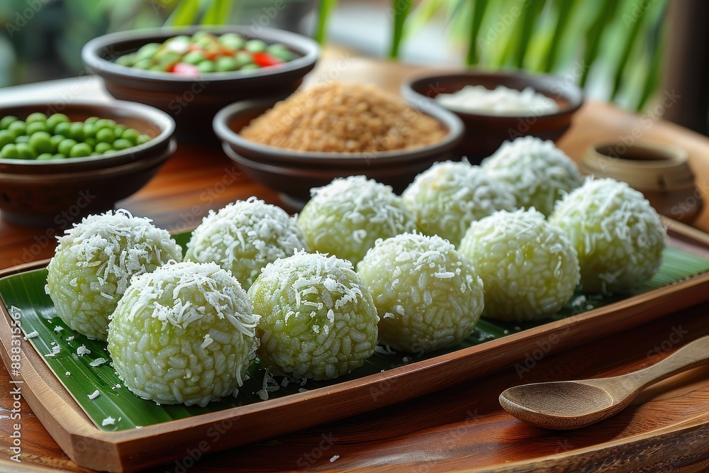 Indonesia Klepon Small, green glutinous rice balls filled with palm ...
