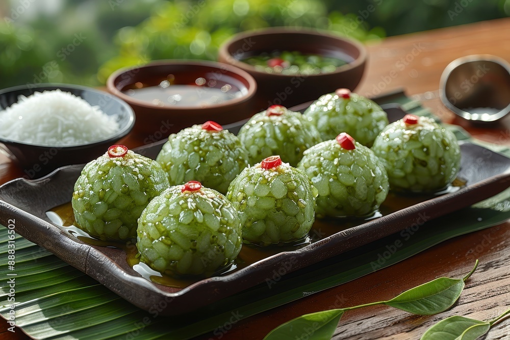 Indonesia Klepon Small, green glutinous rice balls filled with palm ...