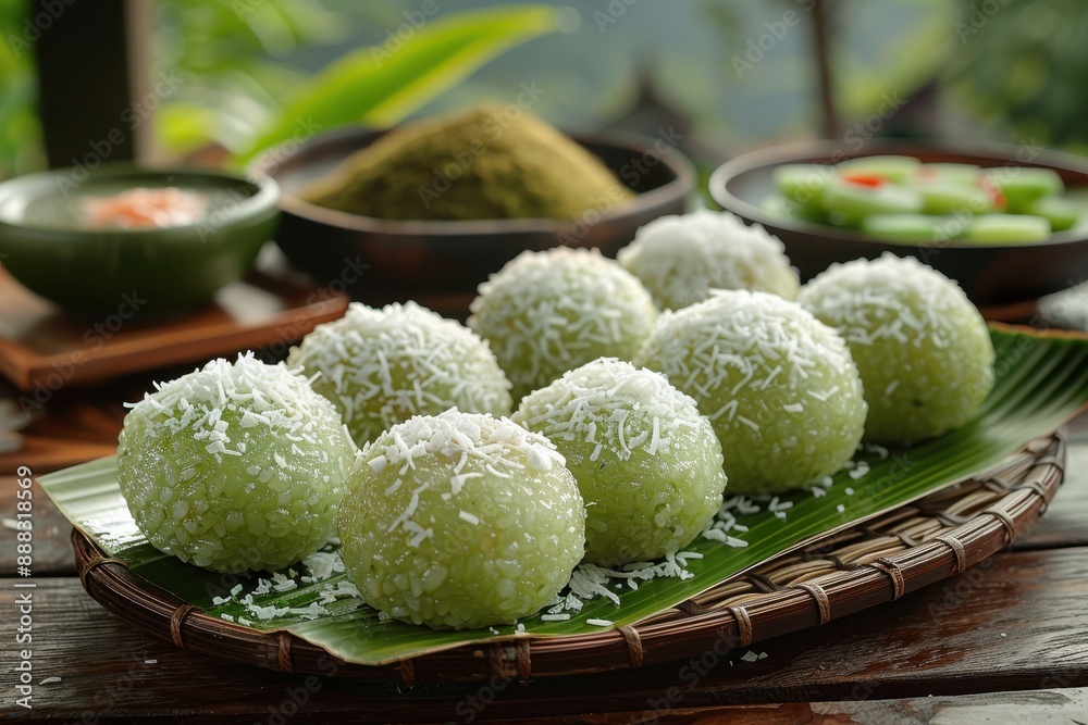 Indonesia Klepon Small, green glutinous rice balls filled with palm ...