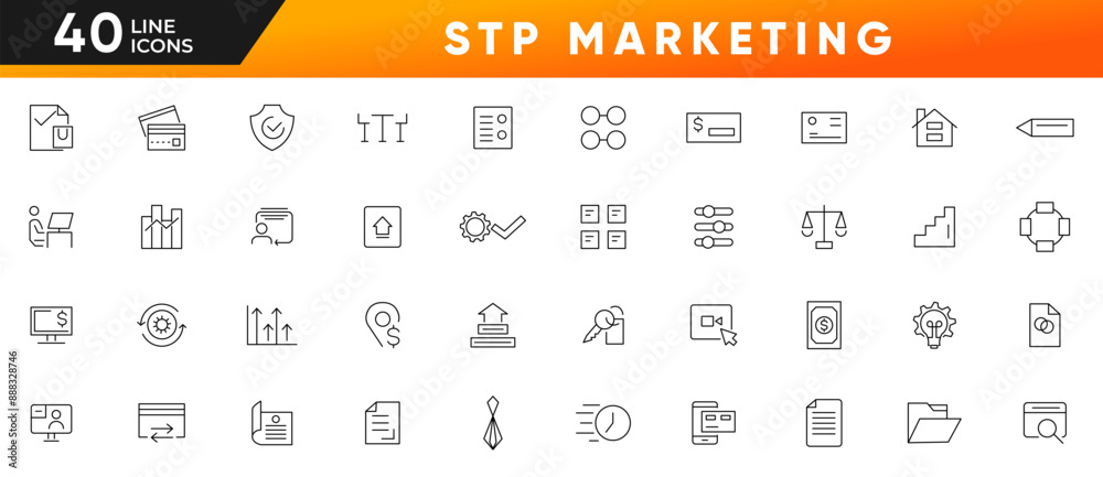 Segmentation targeting positioning line icon set. Stp, marketing, value ...