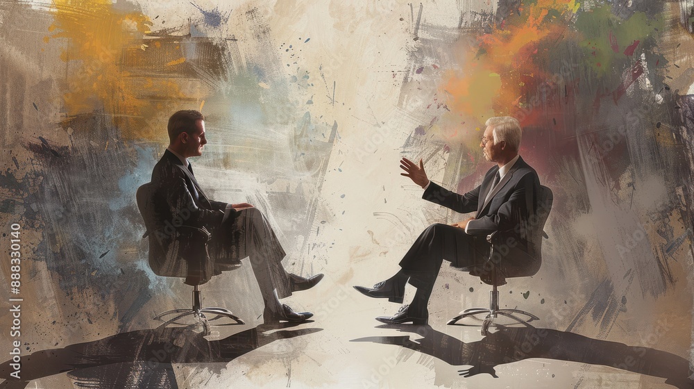 An illustration of a conflict mediation concept, depicting a ...