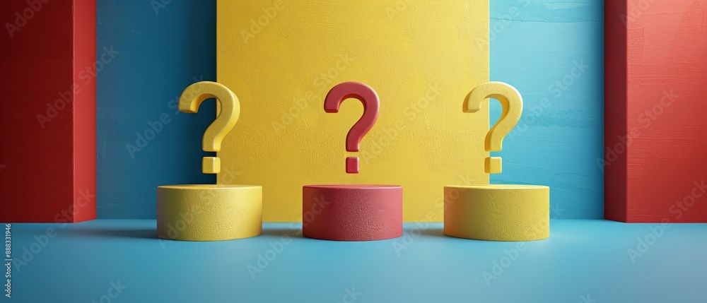 Three yellow and red pillars with a question mark on top of each Stock ...