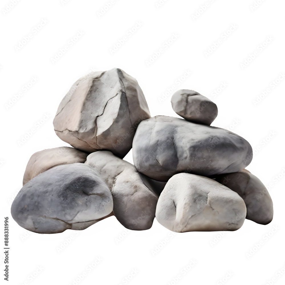 Collection set of big and long hard rock boulder stone on transparent ...