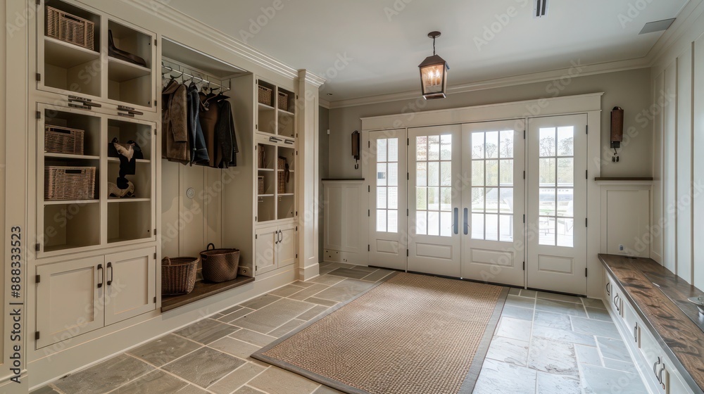 classic suburban farmhouse with a large, welcoming foyer that includes ...