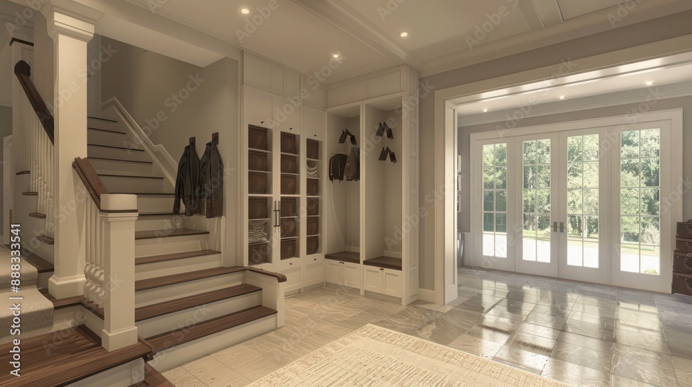 classic suburban farmhouse with a large, welcoming foyer that includes ...