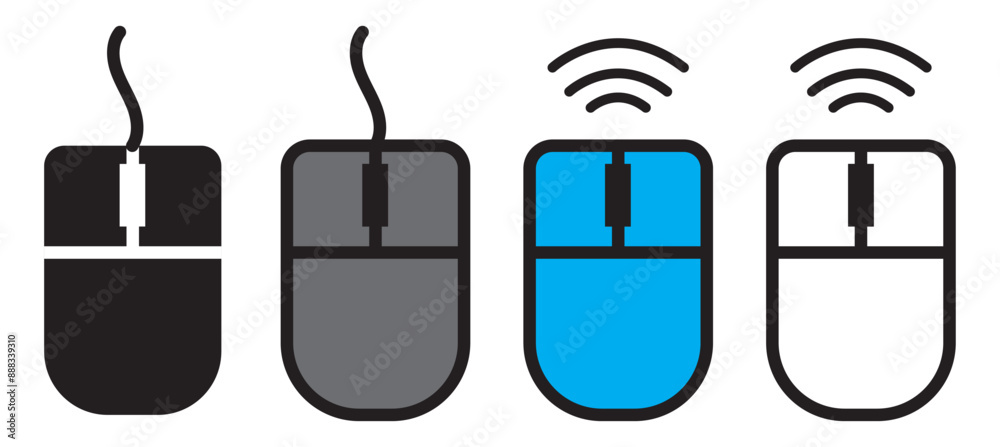 Computer mouse icon. Wireless gaming device black symbol. Click and ...