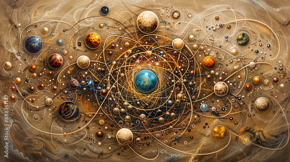 Visualization of atomic theory in paintings, be highly detail, The ...