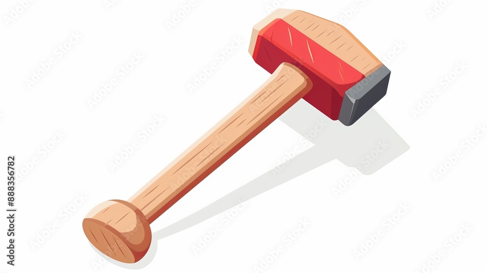 A wooden mallet with a striking red head and natural handle casting a ...