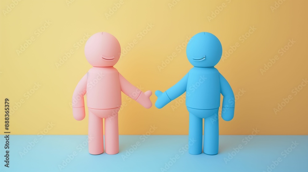 3D render of two cartoon characters shaking hands, one pink and one ...