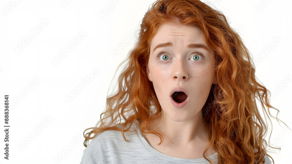 young redhead woman scared in shock with a surprise face, afraid and ...