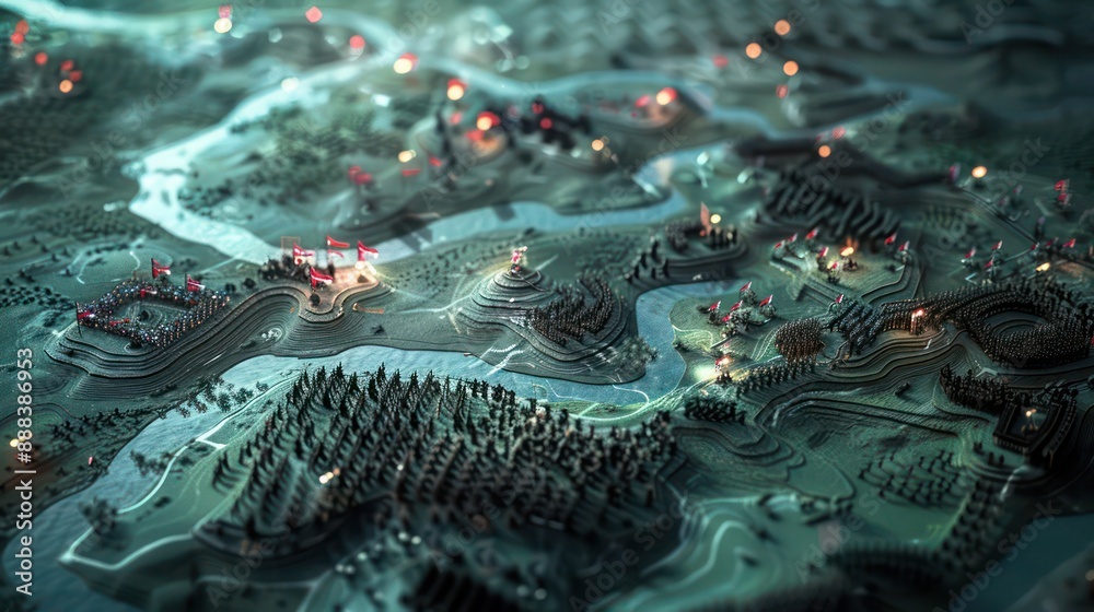 conceptual financial battle map, where strategies and market movements ...