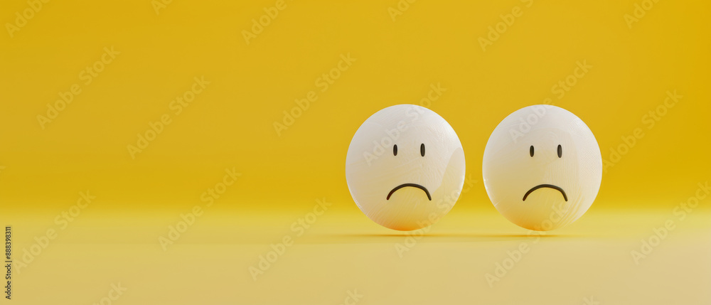 Two sad face emoticons on a bright yellow background express simplicity ...
