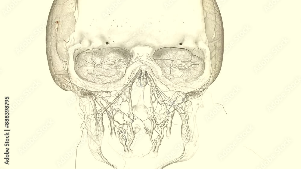 Anatomical Illustration of Human Skull with Brain, Teeth, and Nerves ...