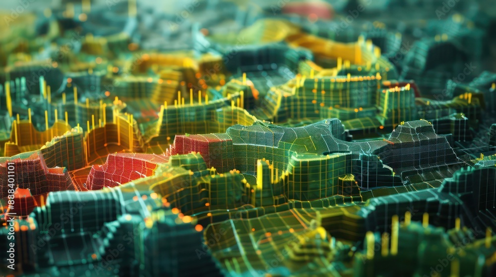 conceptual visualization of market risk analysis, shown as a digital ...
