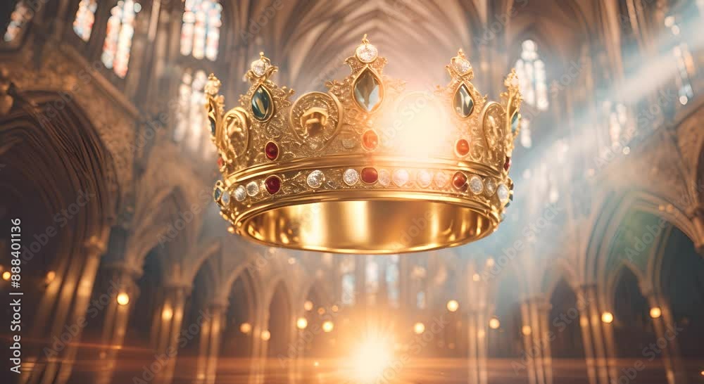 A gold royal king queen coronation crown with jewels and diamonds ...