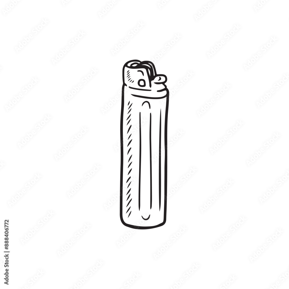 Cigarette slim lighter with fire in black isolated on white background ...