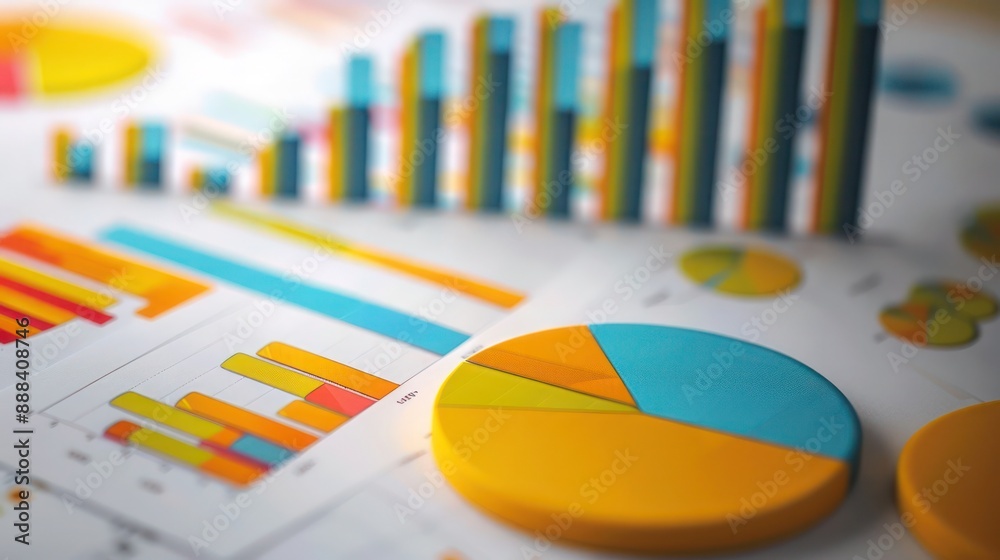 Conceptual pie charts and bar graphs representing corporate financial ...