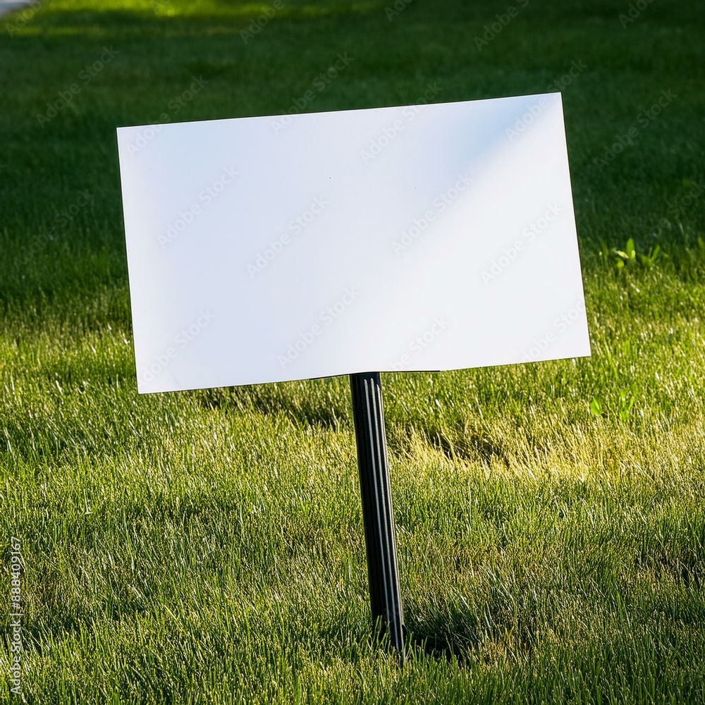 Blank temporary yard sign stuck into grass with a shallow depth of ...