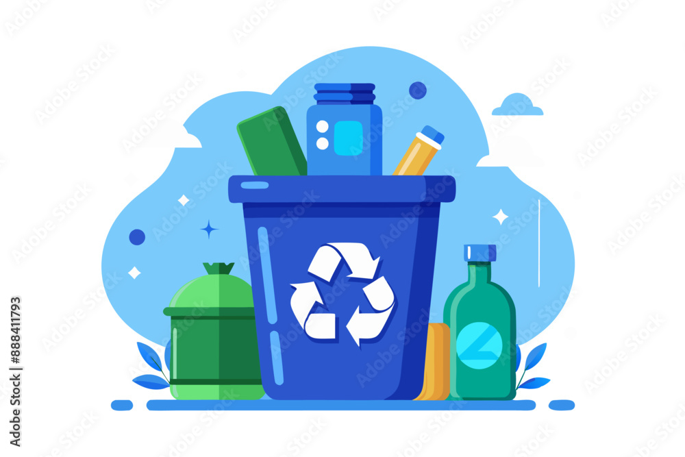 Vector illustration of recycling bins with different types of ...